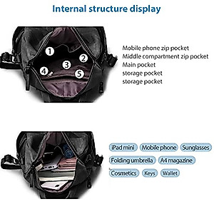 ROOSALANCE Zipper Women Backpack,Black Grey Backpack Purse Waterproof Anti-theft Leather Fashion Shoulder Bag Handbags Travel Ladies