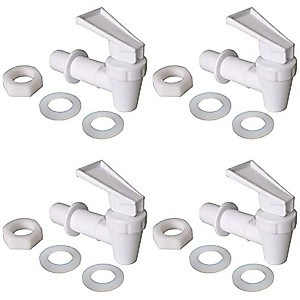 Replacement Cooler Faucet 4 White Water Dispenser Tap Set. BPA Free Plastic Spigot.
