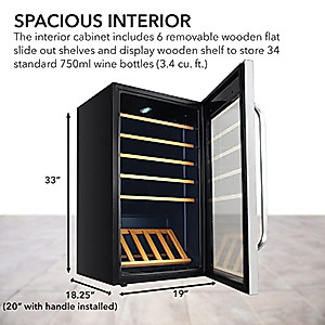 Whynter FWC-341TS 34 Bottle Freestanding Stainless Steel Wine Refrigerator with Display Shelf and Digital Control
