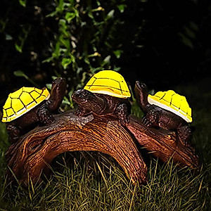 Solar Garden Turtle Statues Light, Outdoor Solar Turtles Decor with 3 Warm LED Lights, Waterproof Figurine Animal Light for Lawn Patio Backyard