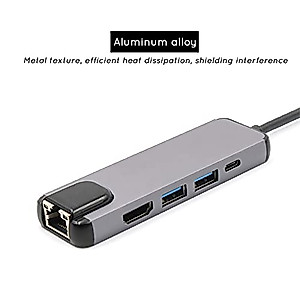 Leya-US Spare Part USB-C/Type-C to HD 4K HDMI + RJ45 + USB 3.0 + USB 2.0 + PD 5 in 1 HUB Converter