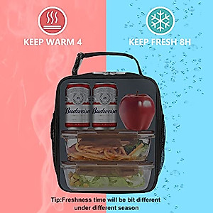 CCidea Lunch Box for Men Women Adults, Portable Insulated Lunch Bag for Office Work School, Reusable Zippered Bento Lunch Box for Kids (Black)