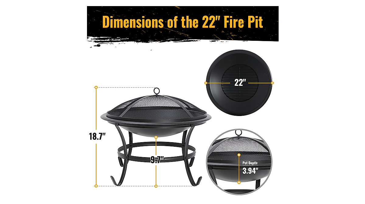 LEMY 22" Wood Burning Fire Pit for Patio & Camping
