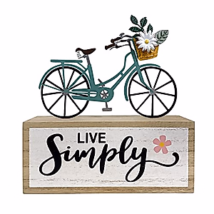 Eternhome Spring Block Bicycle Live Simple Decoration for Home Wooden Farmhouse Metal Signs Rustic Vintage Decorations for Table House Kitchen Living Room Indoor Outdoor Country Art 10”x 5"