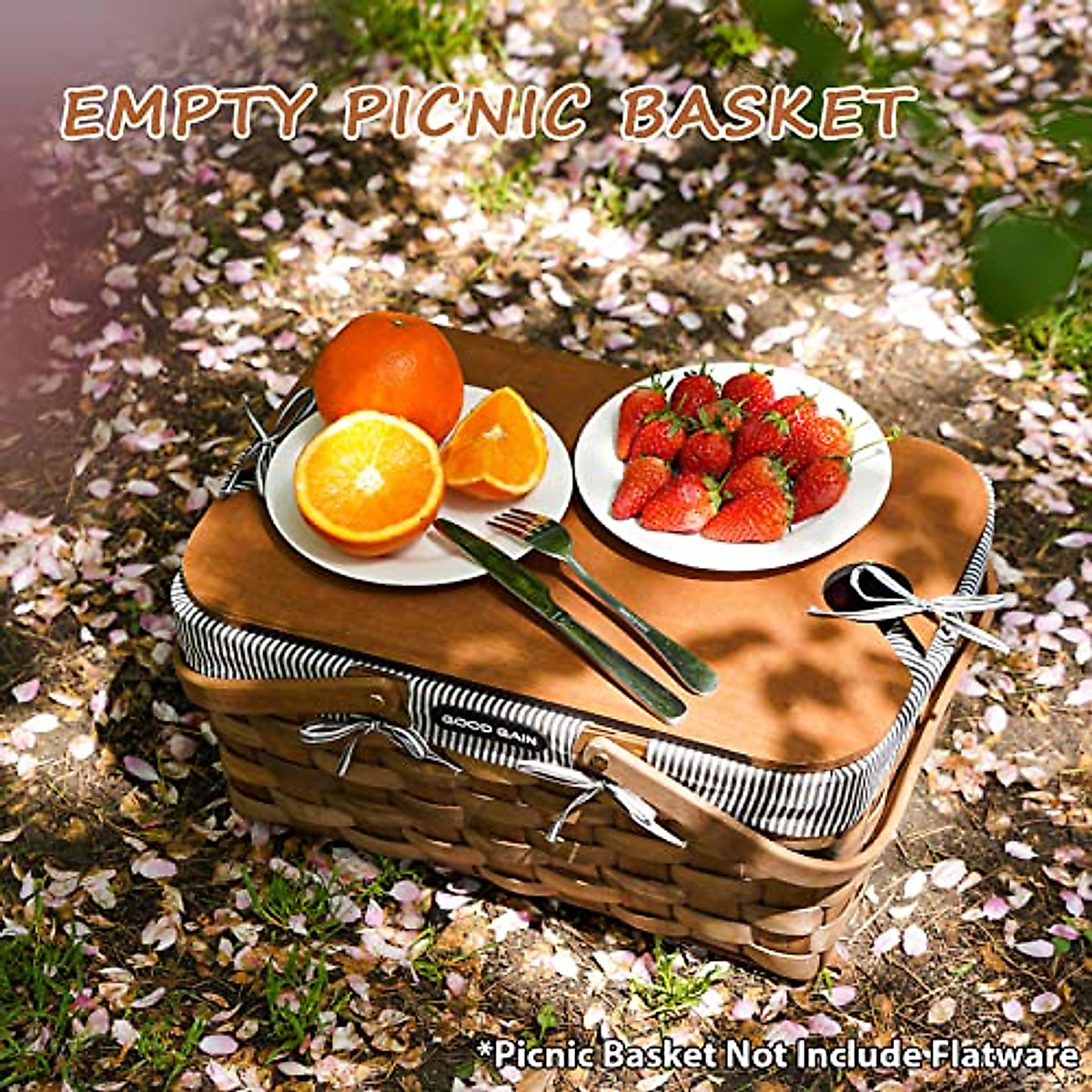 Woodchip Picnic Basket with Portable Wine Table, Woven Basket with 2 Swing Handles & Removable Lining, Empty Large Basket for Picnic, Outdoor, Camping, Family, Party, Wedding Gifts for Couple. Grey