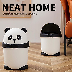 Mini Trash Can With Lid, Cute Panda Trash Can, Removable Small Garbage Can, Tiny Plastic Trash Bin, Swing Top Lid Wastebasket, Counter Garbage Lint Bin For Bathroom,Office,Kitchen,Desk,Coffee Table