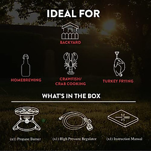 GasOne B-5150 Outdoor Cooker - 14.5" Wide with High Pressure Steel Braided Hose Propane Burner Camp Stove - Red QCC