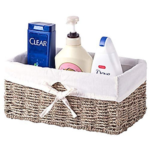 Vintiquewise(TM Seagrass Shelf Basket Lined with White Lining (Pack of 2)