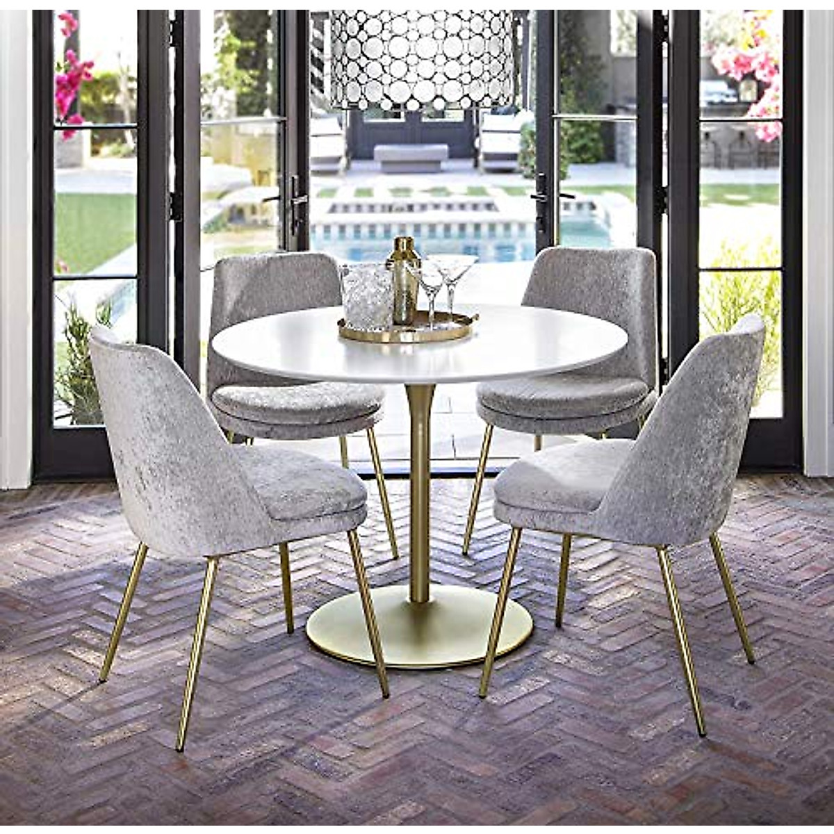 OSP Home Furnishings Flower Mid-Century Dining Table, White Top with Brass Base