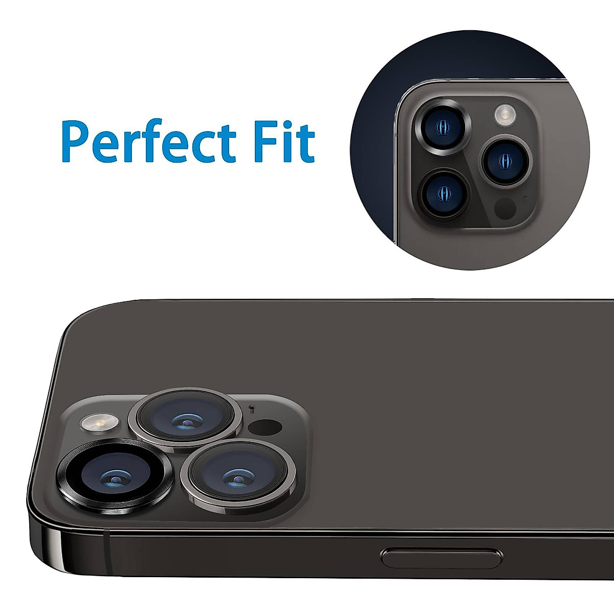 Hsefo Compatible with iPhone 14 Pro / 14 Pro Max Camera Lens Protector, Anti-Scratch Lens Cover 9H Tempered Glass Metal Camera Screen Protector Shockproof Camera Ring - 3 Pcs Black