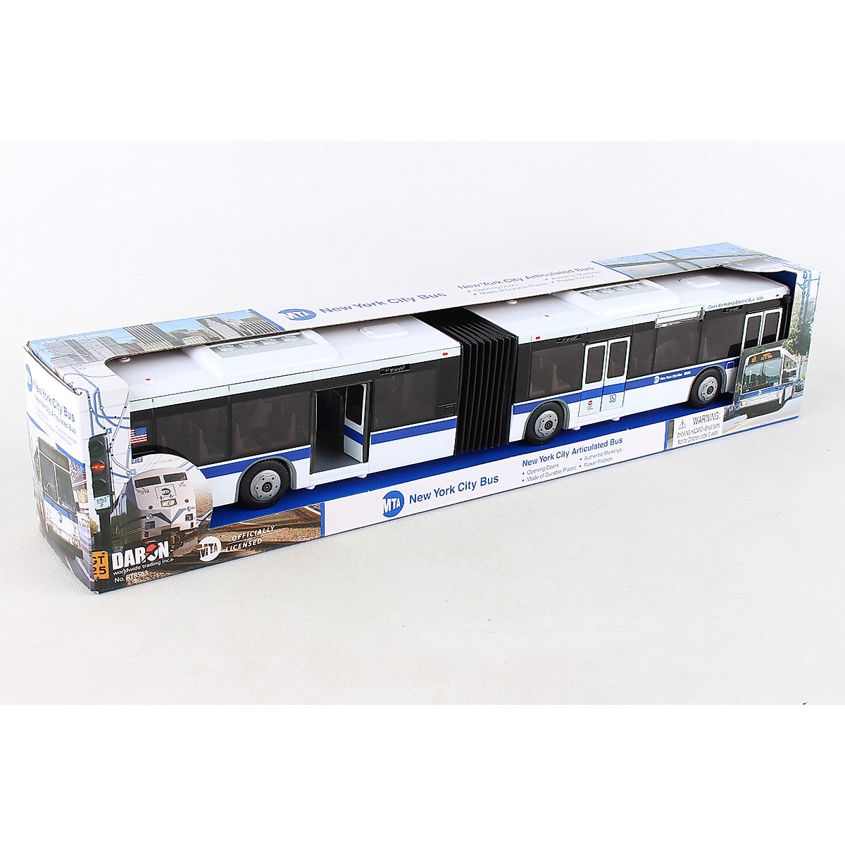 Daron MTA New York City Bus 16" Articulated Bus RT8571 Toy, Brown & RT8563 New York City MTA Metro Articulated Electric Bus 1:43 Scale- 16 Inches Long