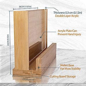 Magnetic Knife Block, Universal Knife Holder Wooden Knives Rack with Double Sided Magnetic and Acrylic Protection Shield for Kitchen Multifunctional Storage (Without Knives & Cutting Board）