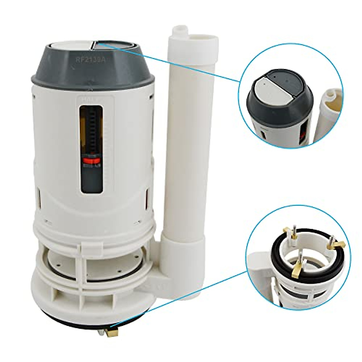 Lychee Light Dual Flush Valve Replacement Kit for One-piece Toilets, with Hydrator, Universal Tank Guts Rebuild Repair Parts and Assembly,3 Inch Dual Water Out (One-piece toilet fulsh valve)