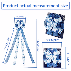 Christmas Tree Topper Bow, 44X12 Inch Artificial Xmas Tree Flower Topper Decor, for Family, Wedding, Birthday Party, Indoor Outdoor Thanksgiving Christmas Decoration - Blue/White/Snowflake.