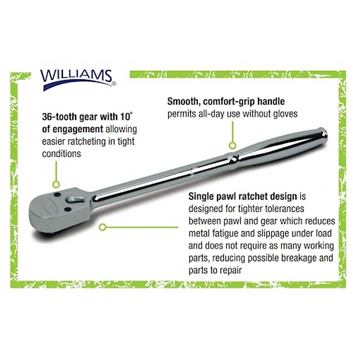 Williams JHWB-52EHA Williams 3/8-Inch Drive Enclosed Head Ratchet with Chrome Finish - 8 Inches