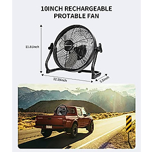 BEESTAR Battery Operated Fan, 10 Inch Rechargeable Fan Portable,High Velocity Fan with Metal Blade Run Up to 10 Hours,5200 mAh Battery Powered Fan for Garage, Backyard, Camping, Travel