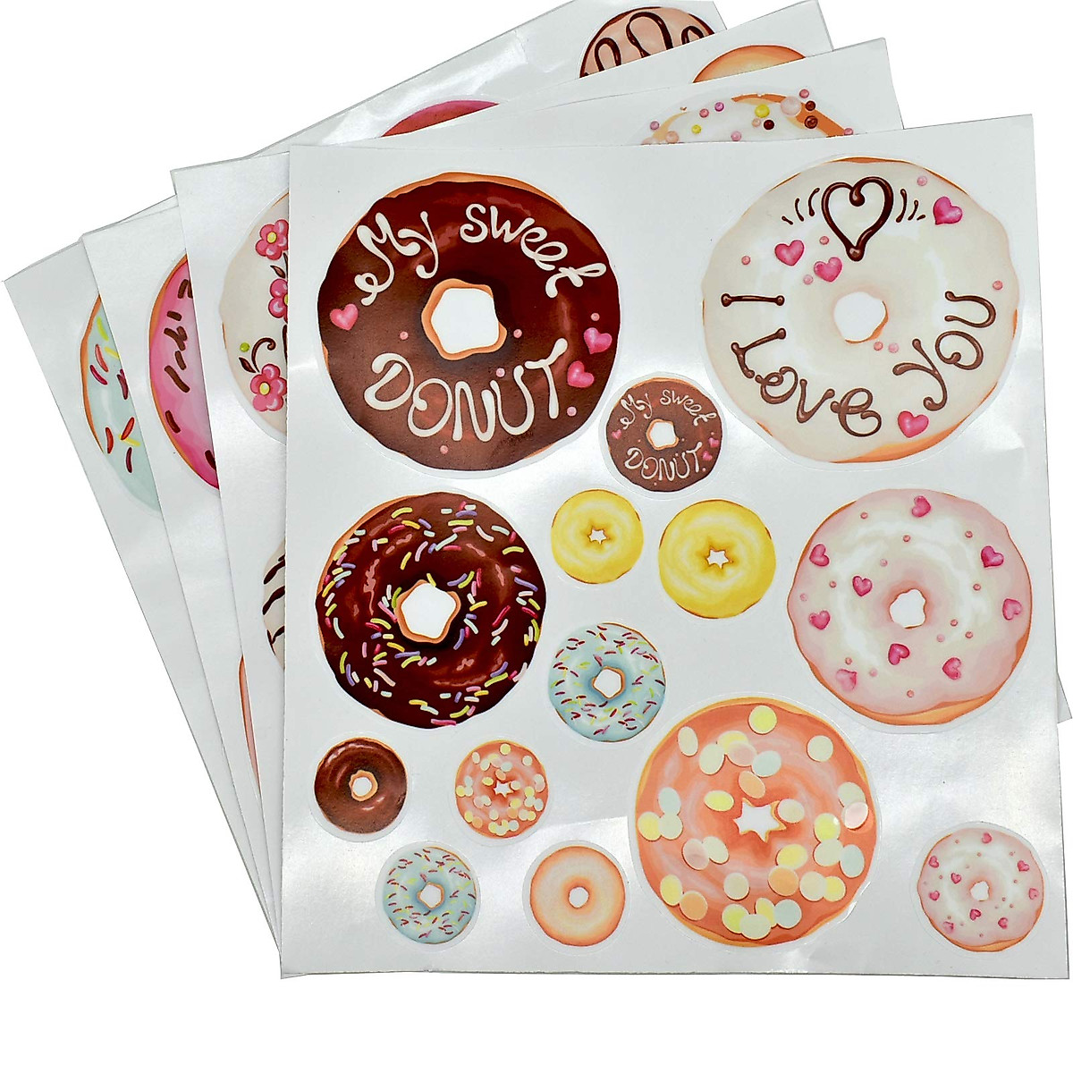 Maydahui 4 Sheet (48 Counts) Donuts Wall Decal Dessert Wall Stickers 11 inch Kawaii Food Decor Nursery Christmas Home Decorations