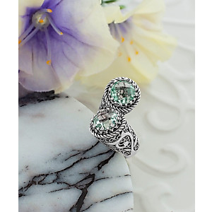 925 Sterling Silver Filigree Art Women Bypass Cocktail Ring, Gift Packed (Prasiolite, 11)