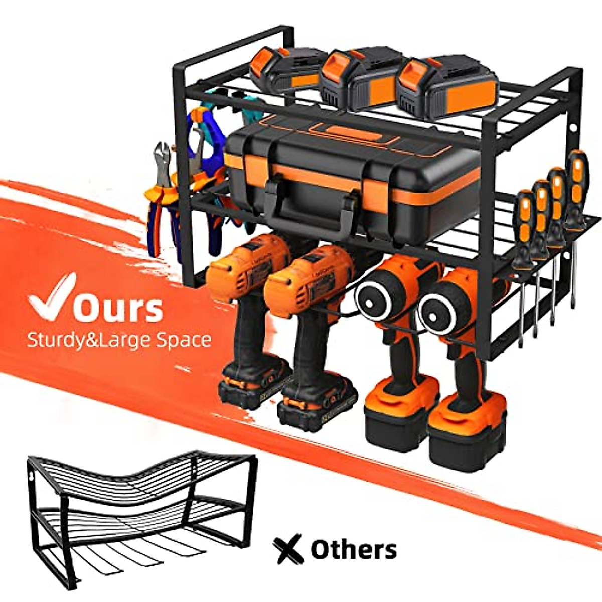 Plenrame Power Tool Organizer, 3-Tier Garage Tool Organizers and Storage, Power Tool Holder, Drill Holder Wall Mount, Heavy Duty Metal Tool Shelf, Utility Storage Rack for Cordless Drill