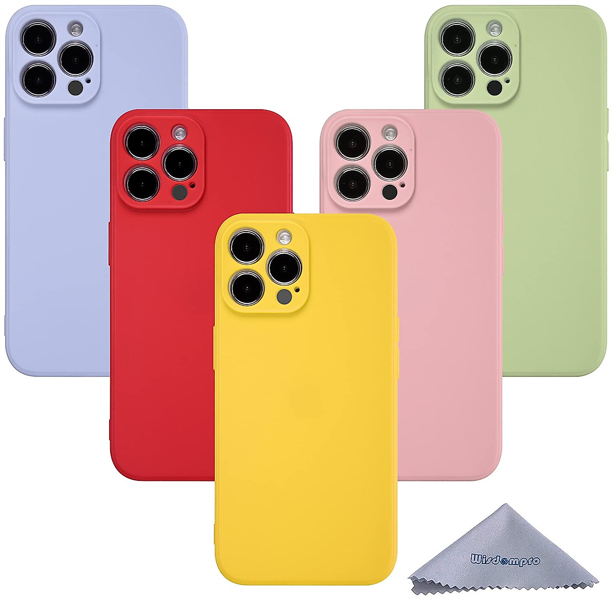 Wisdompro Case for iPhone 13 Pro Max, Bundle of 5 Pack Extra Thin Slim Soft TPU Gel Protective Case Cover for iPhone 13 Pro Max 6.7 inch (Yellow, Red, Green, Light Blue, Pink)