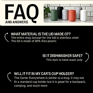 Fellow 12 oz Carter Wide Travel Mug - Wide Mouth Vacuum-Insulated Stainless Steel Coffee Mug - Tea and Coffee Tumbler with Ceramic Interior - Matte Black