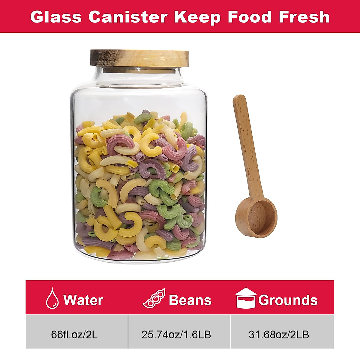 Glass Coffee Storage Jar with Lids Scoop Thicken Glass Coffee Canister Borosilicate Glass Food Containers for Ground Coffee Beans Nut Pasta Sugar Candy Spice Rice Loose Tea