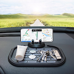 Non-Slip Phone Pad for Car Dashboard, Universal 360 Degree Rotating Car Phone Holder Multifunctional Anti-Shake Phone Mat for Cell Phone GPS Sunglasses Keychains Coins with Temporary Parking Number