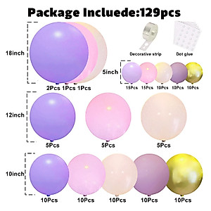 Pink And Purple Balloon Arch Kit, Dusty Purple Pink Metallic Gold Balloons Arch Kit for Women Girls Birthday Wedding Baby Shower Bridal Shower Party Decorations