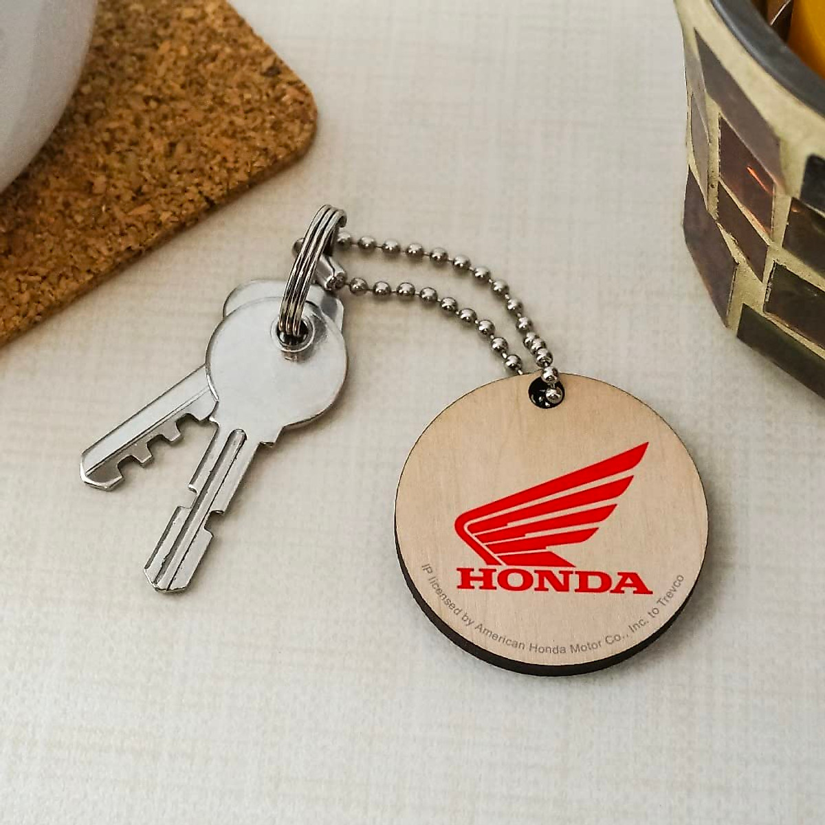 Honda Powersports Logo Wood Wooden Round Keychain Key Chain Ring