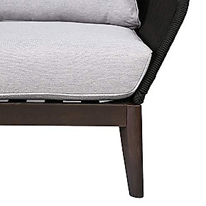 armen LIVING Athos Indoor Outdoor 3 Seater Sofa in Dark Eucalyptus Wood with Latte Rope and Grey Cushions