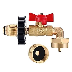 WADEO POL Propane Refill Elbow Adapter, 90 Degrees Propane Refill Pressure Adapter with ON-Off Control Valve, for Camping Grill 1LB Bottle Tank to Be Refilled Gas from 5~40 LBS Cylinder