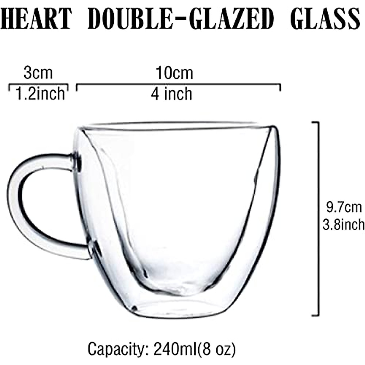 Egsyh Heat Resistant Creative Double Layer Heart Cup Cup Clear Glass With Handle Milk Cup Ttea And Coffee Mugs for Lovers Coffee Afternoon Tea，Unique & Insulated with Handle (240ml/8oz)