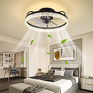 OPFLI Ceiling Fan with Led Lights,Semi Flush Mount Low Profile Fan Light,Dimmable 3 Color,6 Speeds Round Bladeless Ceiling Fan for Kitchen Dining Kids Room