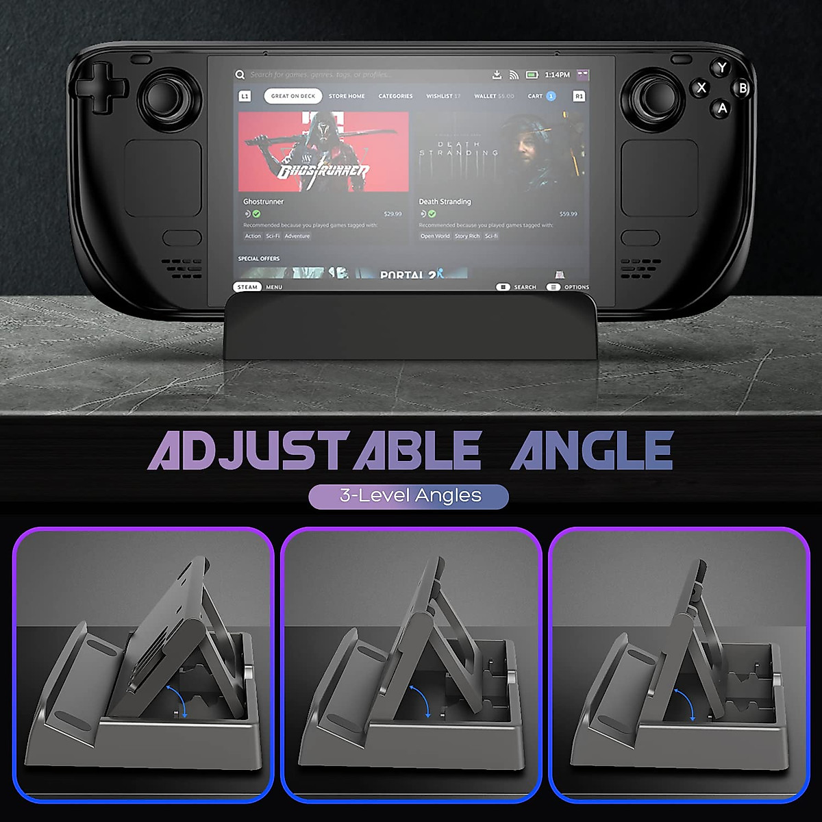 (1 + 1) Ermorgen Protective Case Compatible for Valve Steam Deck, Adjustable Stand Portable Holder for Steam Deck, 2 in 1 Accessories Bundle for Enhanced Gaming Experience