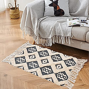lightlux Cotton Check Rug , Plaid Rug, Washable Hand-Woven Outdoor Checkered Rugs for Layered Door Mats (24" x 36", Beige)