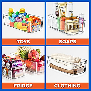 NutriChef Set of 8 Refrigerator Bins-4 Wide and 4 Narrow Stackable Fridge Organizers for Freezer, Kitchen, Countertops, Cabinets-Designed with Practical Carry Handles and Interior, 8 containers, Clear