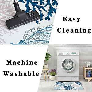 Coastal Runner Rug Beach Hallway Rugs Non-Slip Nautical Coral Machine Washable Rugs Modern Floor Carpet for Kitchen Bathroom Laundry Bedroom Living Room, 2x6