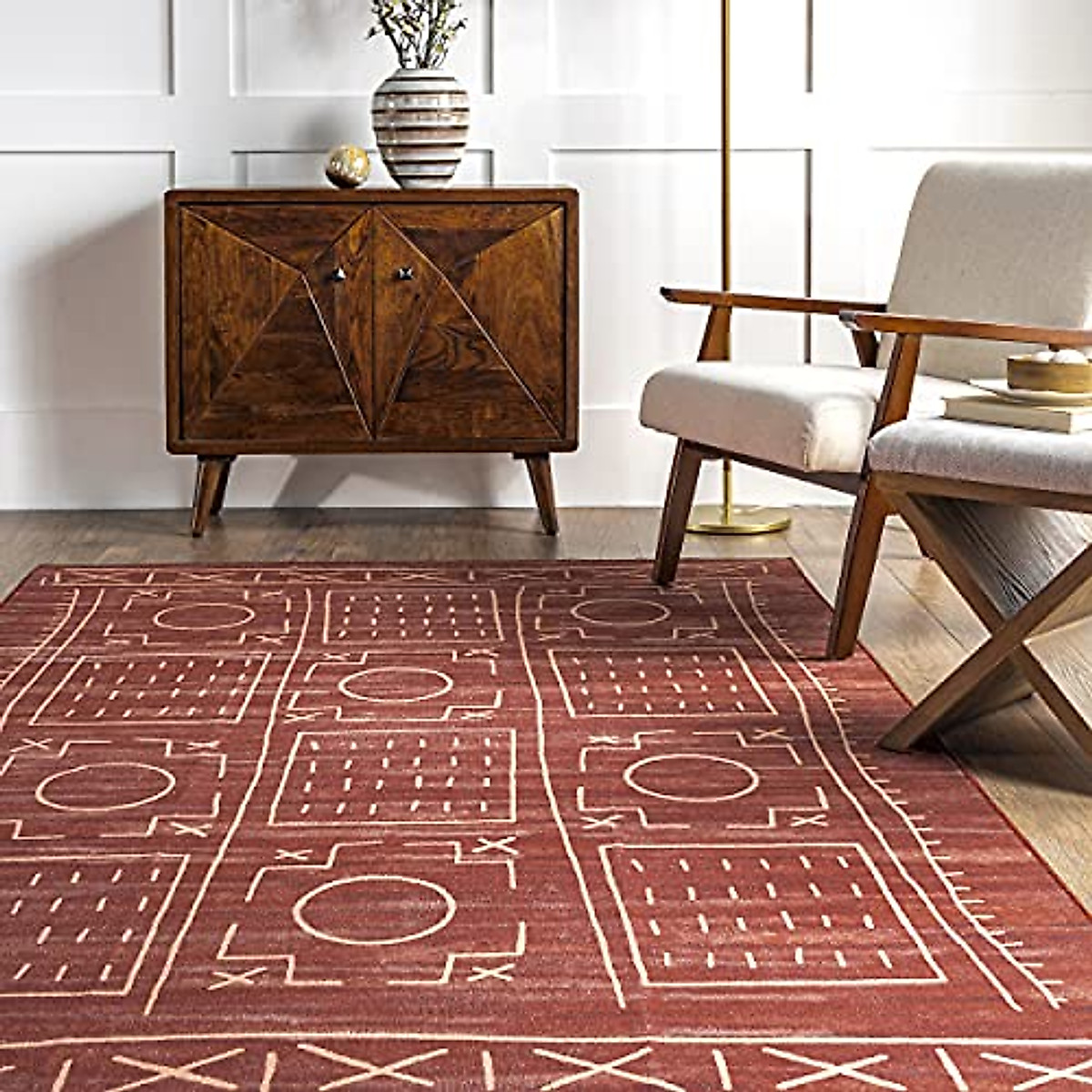 nuLOOM Fabiana Machine Washable Tribal Geometric Area Rug, 8' x 10', Rust