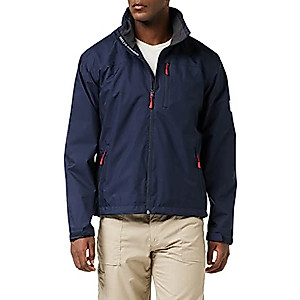 Helly Hansen Men's Crew Hooded Midlayer Fleece Lined Waterproof Raincoat Jacket, 597 Navy, Medium