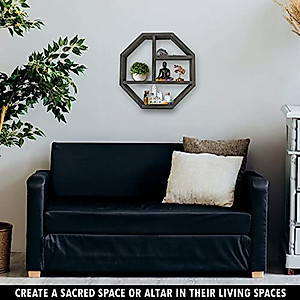 Asuare Wooden Hexagon Shelf | Floating Hexagon Shelf | Essential Oil Display | Crystal Display Shelf | Decor for Room, Bathroom, Living Room| Meditation Shelf