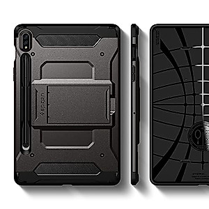 Spigen Tough Armor Pro Designed for Galaxy Tab S8 Case (2022) / Galaxy Tab S7 Case (2020) with S Pen Holder - Gunmetal