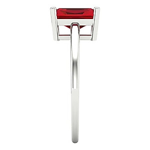 Clara Pucci 2.0 ct Emerald Cut Solitaire Simulated Ruby Engagement Wedding Bridal Promise Anniversary Ring 18K White Gold Size 7.75