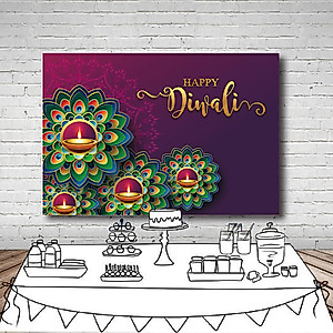 MEHOFOND 7x5ft Happy Diwali Party Backdrop Decorations Indian Diwali Banner Deepavali Festival of Lights Photography Background Hindu Happy Lights Candle Banner Photo Studio Props