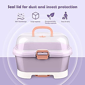 Portable Baby Bottle Drying Rack Storage Box Organizer with Anti-Dust Cover - Purple