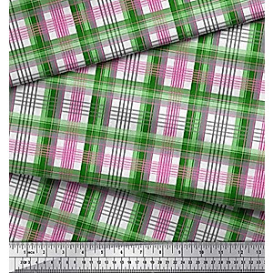 Soimoi Green Cotton Canvas Fabric Gingham Check Print Fabric by Yard 56 Inch Wide