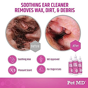 Pet MD Otic Clean Dog Ear Cleaner for Cats and Dogs - Effective Against Infections, Itching, and Controls Odor - 8 oz