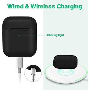 Airpods Wireless Charging Case Replacement, Wireless Charger Battery Case Compatible with AirPods 1 & 2, NO EARPODS (Black)