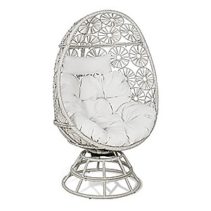 Iwicker Outdoor Wicker 360-Degree Swivel Egg Chair with Beige Cushions, Patio Rattan Basket Egg Chair for Garden Lawn Bedroom