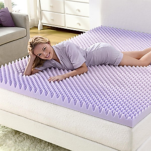 NAP&SLEEP Lavender Infused Dual-Sided Mattress Topper - Available in Twin, Full, Queen, King Sizes, 2" or 3" Thickness, Made in USA, Convoluted & Flat Foam, Compressed & Roll Packed (King, 3" Inch)