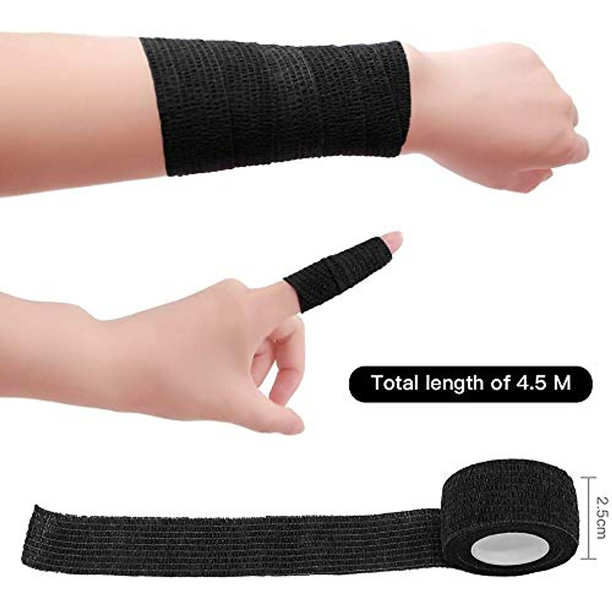 Self Adhesive Bandage Rolls BISIBITA2 Grip Cover Sensi Wrap Tape for Tattoo,Sports,Wrist,Ankle,Pets 5-Yards 24pcs (1 inch, Black)